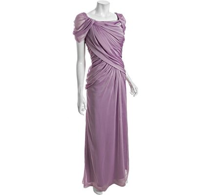 Lavender Summer Short Sleeve Evening Party Dresses / Ladies Chiffon Draped Dresses