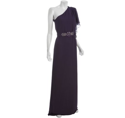 Plum Chiffon Ruffle Evening Party Dresses Belted , One Shoulder Floor Length Skirt