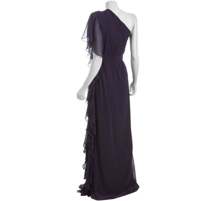 Plum Chiffon Ruffle Evening Party Dresses Belted , One Shoulder Floor Length Skirt