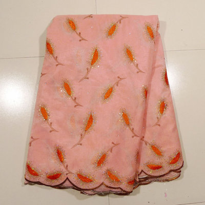 Peach African Lace Fabrics , Embroidered Pattern