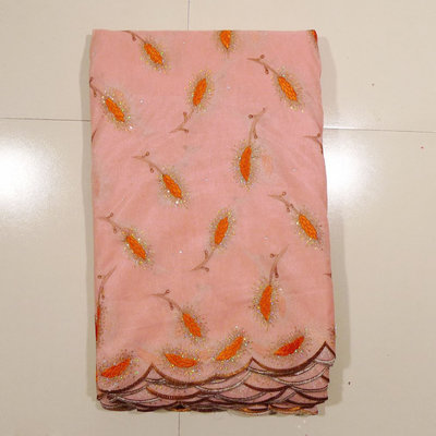 Peach African Lace Fabrics , Embroidered Pattern