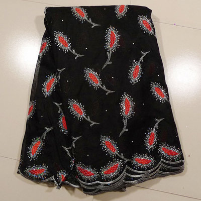 Black + Red African Lace Fabrics , Wedding Party Dress