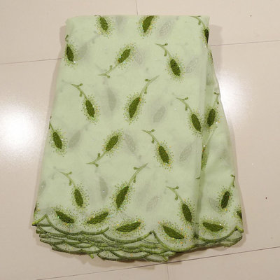 Green Embroidered African Lace Fabrics , For Garment