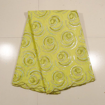 Clothing Embroidered African Lace Fabrics , Yellow Green by TUNJI NET