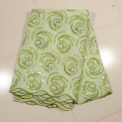 Clothing Embroidered African Lace Fabrics , Yellow Green by TUNJI NET