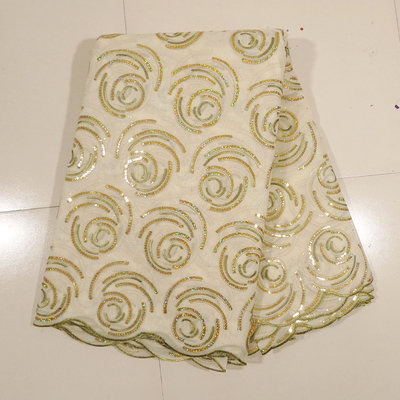 African Lace Fabrics For Dress , Home Textile shinning sequence fresh lace.Beige