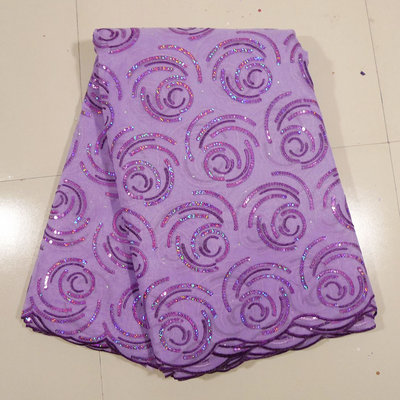 Pink Purple Embroidered African Lace Fabrics With Stones , Curtain