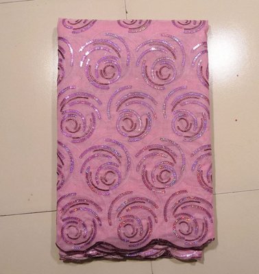 Pink Purple Embroidered African Lace Fabrics With Stones , Curtain
