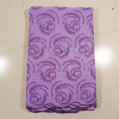 Pink Purple Embroidered African Lace Fabrics With Stones , Curtain