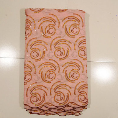 Coffee Peach African Lace Fabrics For Grande Toilette
