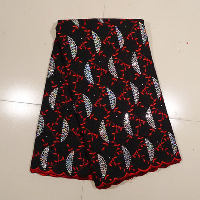 Black + Red African Voile Lace Fabric , 2.5 - 3.5kgs