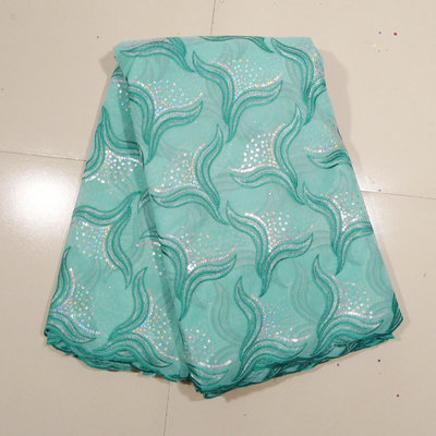 Blue Embroidered African Lace Fabrics , Wedding Dress Customize / OEM