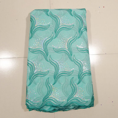 Blue Embroidered African Lace Fabrics , Wedding Dress Customize / OEM