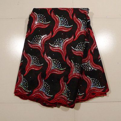 Tops And Dresses African Lace Fabrics , White Black + Red