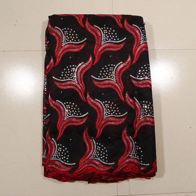 Tops And Dresses African Lace Fabrics , White Black + Red
