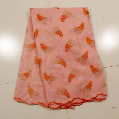 Moving Design Embroidery African Lace Curtain Fabric Peach Yellow Customize / OEM