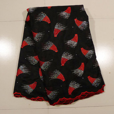 Window Curtain African Lace Fabrics , Black + Red White