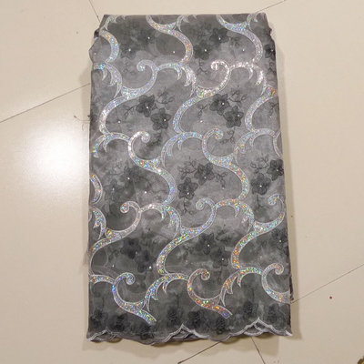 Embroidered African Lace Fabrics , Grey 130 - 135cm Width