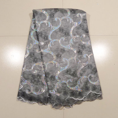 Embroidered African Lace Fabrics , Grey 130 - 135cm Width
