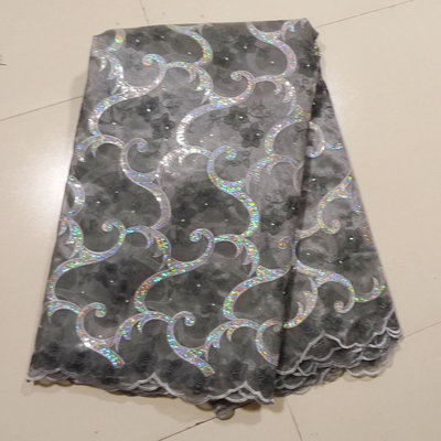 Embroidered African Lace Fabrics , Grey 130 - 135cm Width