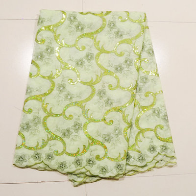 Green Net African Lace Fabric With Stones , Clothing