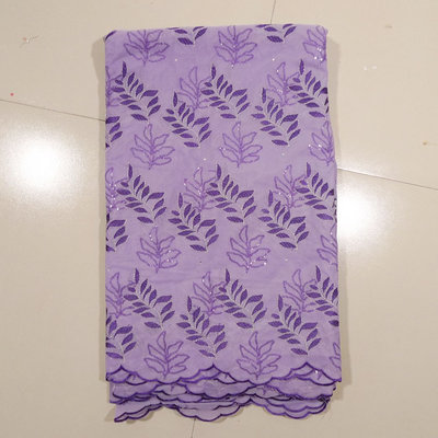 Purple Embroidered African Lace Fabric For Evening Dresses