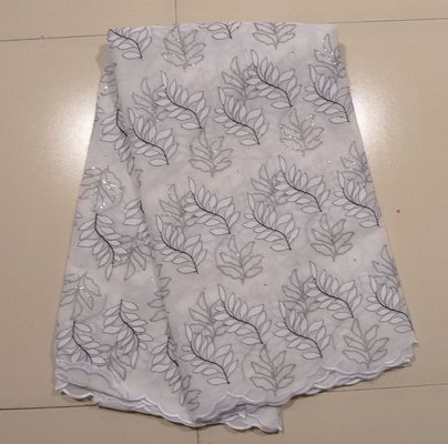 White Dressmaking Net African Lace Fabrics , Embroidered