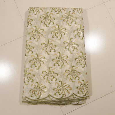 Peach Beige African Embroidery Lace Fabric , Garment