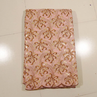 Peach Beige African Embroidery Lace Fabric , Garment