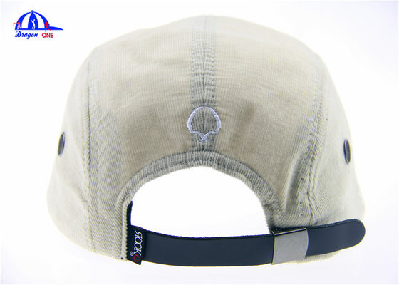 Wholesale Fashion 5 Panel Camp Cap In Corduroy Fabric and Leather Patch On Front
