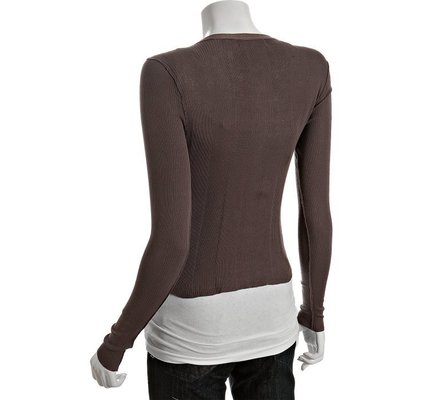 Brown Cotton Crew Neck Ladies Cardigan Sweaters Ribbed With Buttons