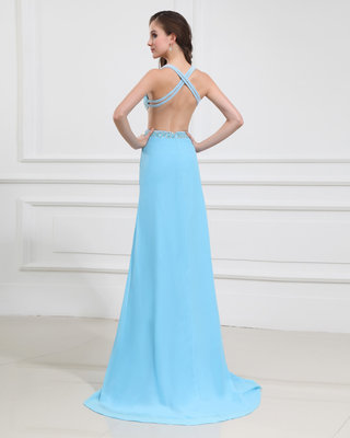 Sexy Backless Evening Party Dresses , long cross back prom dress