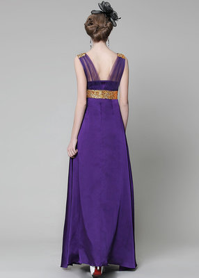 Elegant Purple Ladies V Neck Party Dresses for Birthday / Wedding Party