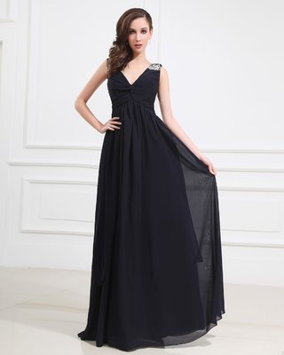 personalized V Neck spaghetti strap prom dress Elegant , Black
