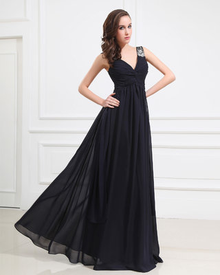 personalized V Neck spaghetti strap prom dress Elegant , Black