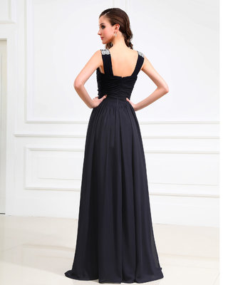 personalized V Neck spaghetti strap prom dress Elegant , Black