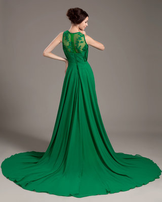 unique Sleeveless girls Evening Party Dresses / prom dresses with long trains
