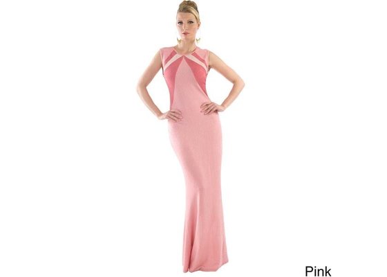 Sexy Slim Fit Tri-Tone Sleeveless Evening Gown With Round Neck Formal Maxi Dress