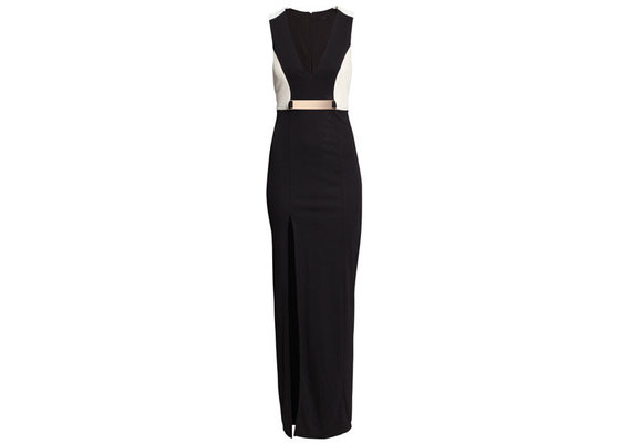 V-Neck High Split Evening Party Dress / Invisible Zipper Adjustable Strap Dress