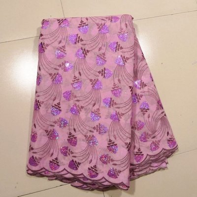 Home Textile African Embroidery Lace Fabric , PINK / LIALIC / White