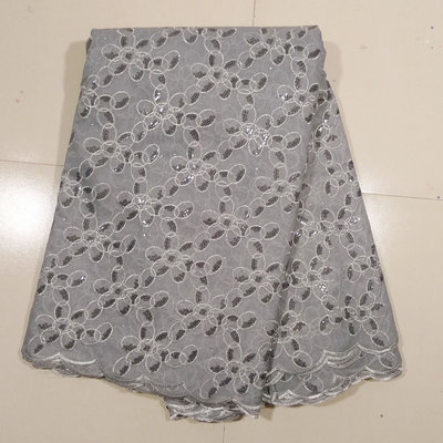 Garment African Embroidery Lace Fabric , Pink Grey with stones