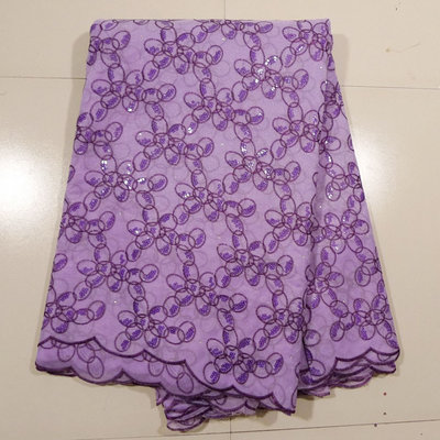 Garment African Embroidery Lace Fabric , Pink Grey with stones