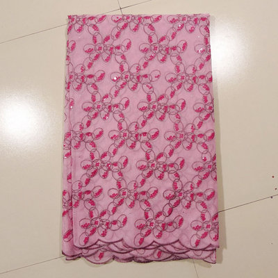 Garment African Embroidery Lace Fabric , Pink Grey with stones