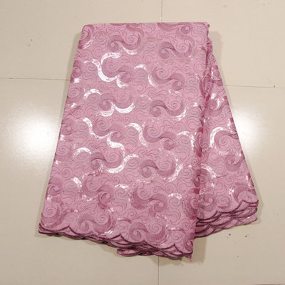 African Embroidery Lace Fabric For Evening Dresses Pink 130-135cm