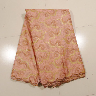 African Embroidery Lace Fabric , Peach Lialic For Party Dress , Tunji net
