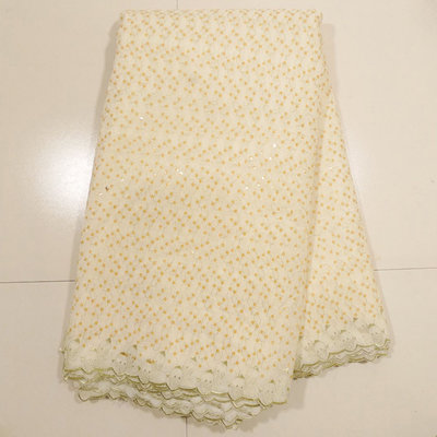 Beige African Embroidery Lace Fabric For Wedding Dress Customized / OEM