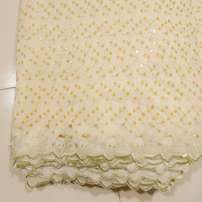 Beige African Embroidery Lace Fabric For Wedding Dress Customized / OEM