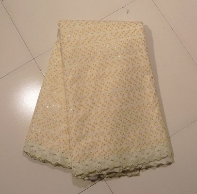 Beige African Embroidery Lace Fabric For Wedding Dress Customized / OEM