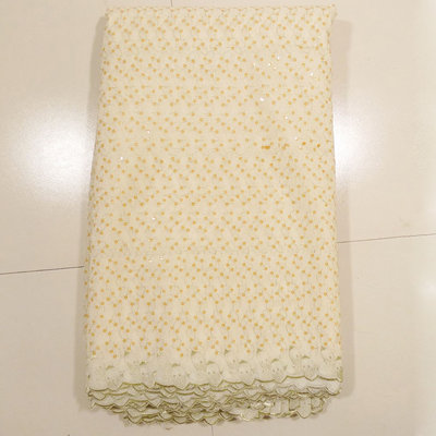Beige African Embroidery Lace Fabric For Wedding Dress Customized / OEM
