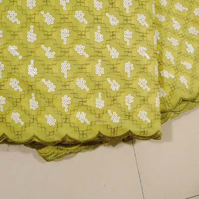 Yellow African Embroidery Lace Fabric , Embroidered